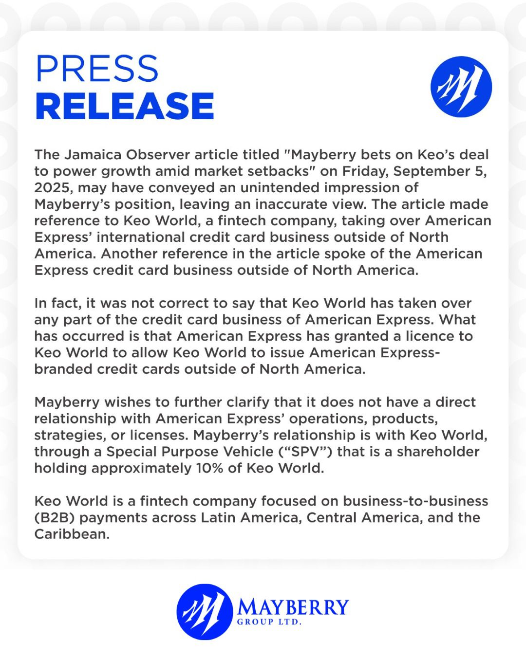 Mayberry Group Limited (MGL) - Mayberry bets on Keo's deal to power ...