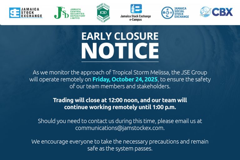 JSE Early Closure NOTICE - Due to Pending Tropical Storm Melissa ...
